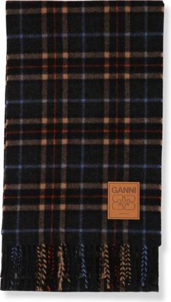 Ganni Femme, Accessoires, Bleu, Taille: ONE Size Check Wool Scarf