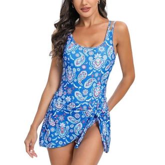 Generic Maillot De Bain Femme 1 Pieces Ventre Plat,Maillot De Bain Femme Sexy Push Up Maillot de Bain Jupette Col en V Rembourr&eacute; Swimwear avec Jupe &agrave; Cordon d