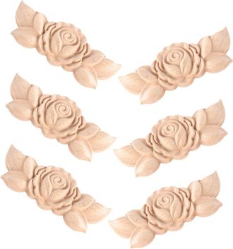 Cabilock 6 Stück Teiliges Holzapplikationen Eckverzierung Geschnitzte Möbel Ornamente Farbbeständige Künstlerische Holzornamente zur Dekoration von Schrank Tür