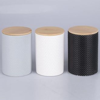 Villa D'Este Home Tivoli Set 3 Vorratsdosen 750 ml Steingut Deckel Bambus Circle