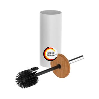 Rival Rival WC-Garnitur Life Style weiß mit Noppenbürste, Edelstahlgriff & geölter Buchenholzabdeckung - Toilettenbürste mit ergonomischem Griff - Klobürste
