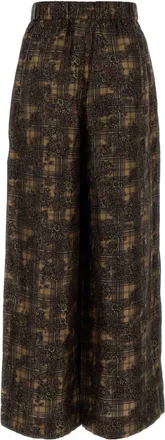 Ganni Womens Printed Twill Wide-Leg Pant Kelp Exterior: Silk Pantaloni Trousers
