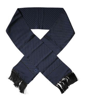 Dolce & Gabbana Mens Dark Blue Fantasy Fringes Neck Wrap Scarf Silk