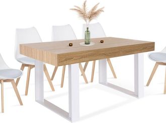 IDMarket Idmarket - Table à manger rectangle phoenix 6 personnes bois et blanc 160 cm