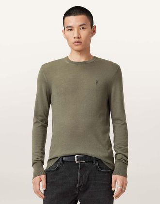 AllSaints Mode - Sweat ras de cou en laine m&eacute;rinos - Vert cendr&eacute;