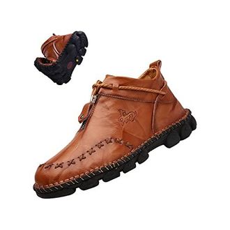 Generic Bottes d&eacute;contract&eacute;es pour homme - Couleur unie - En cuir - L&eacute;g&egrave;res - Coutures &agrave; la main, marron, 42 1/3 EU