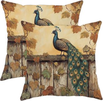Generic Herbstpfauenvogel Kissenh&uuml;lle Weich Kissenh&uuml;llen Dekorative Zierkissenbez&uuml;ge F&uuml;r Schlafzimmer Balkon Sofa 45X45Cm 2Er Set