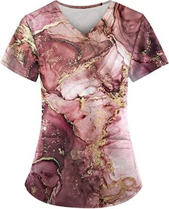 Generic Générique Blouse Medicale Femme,Chemisier Femme Chic Et Élégant Tenue Aide Soignante Femme Col en V Shirts Dété Haut pour Femme T-Shirts Manches Court