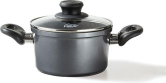 STONELINE Aluguss Kochtopf 18 cm, Kleiner Topf mit Deckel 2 L, Antihaft beschichtet mit echten Steinpartikeln, Kochtopf Induktion 18 cm, für alle Herdarten, Bac