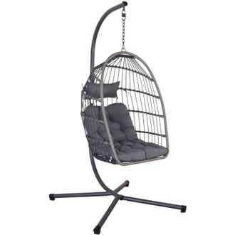 Sweeek Fauteuil oeuf suspendu anthracite TOSCANA acier. osier. polyester. 105 x 105 x 196 cm