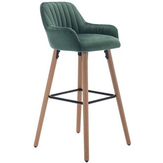 Vente-Unique Tabouret de bar en velours et pieds bois de h&ecirc;tre - Vert fonc&eacute; - ELEANA
