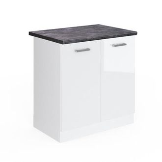 Vicco Meuble Bas sous-&eacute;vier R-Line, Blanc Haute Brillance/Blanc, 80 cm, PT Anthracite