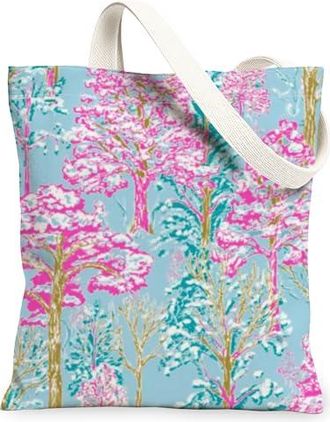 Generic Sacs fourre-tout en toile, motif nature color&eacute;e, sacs d&eacute;picerie r&eacute;utilisables, sacs d&eacute;picerie printaniers, l&eacute;gers et lavables, bleu, 13x15 Inch