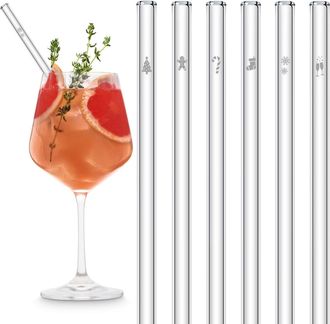 Halm HALM Glas-Strohhalme - Festliche Edition für Weihnachten mit Gravur - 6 Stück gerade 20 cm - Wiederverwendbare Glas-Trinkhalme - inkl. plastikfreie Re