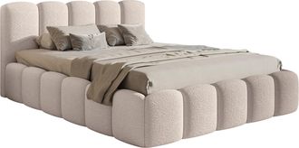 Selsey Bett 140 x 200 cm Polsterbett Schlafbett Mit Bettkasten Stauraum Metallgestell Kopfteil Boucle Cloudy II Hellbeige