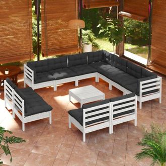 vidaXL 12-tlg. Garten-Lounge-Set mit Kissen Wei&szlig; Massivholz Kiefer Vidaxl