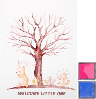 Artibetter Angoily Fingerabdruckbaum G&auml;stebuch Satz f&uuml;r Gender Reveal Party mit Poster und Stempelkissen Partydekoration Zur Geschlechtsenth&uuml;llung Babyparty G&auml;st
