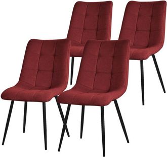 ML Design Set de 4 Chaises de Salle &agrave; Manger Rouge, avec Rev&ecirc;tement en Tissu Polyester et Pieds M&eacute;talliques Noirs, Chaises de Cuisine avec Dossier, Chaises