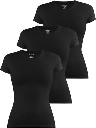 Janice Kurzarmshirt 3 x Damen T-Shirt hochgeschlossen Nice Figurbetontes Shirt aus Baumwolle