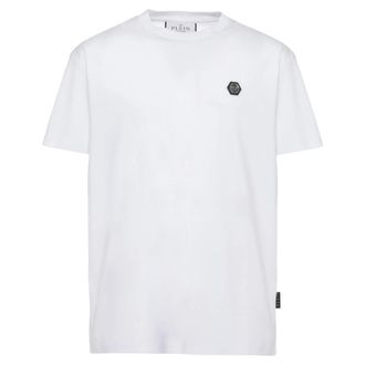 Philipp Plein Homme, Tops, Blanc, Taille: XL Round Neck T-Shirt Hexagon