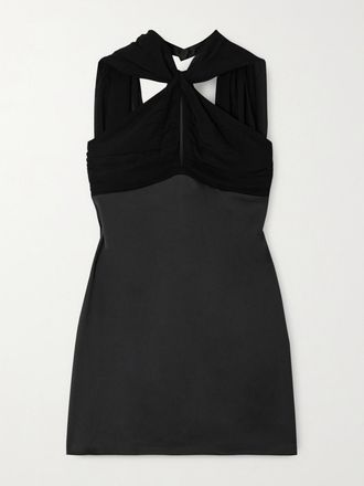 Poss&eacute; Solene Minikleid Aus Chiffon Mit Raffungen Und Gl&auml;nzendem Cr&ecirc;pe - Schwarz