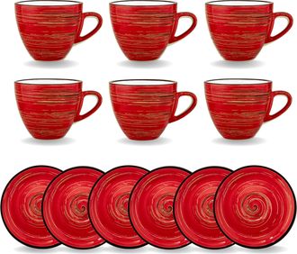 Wilmax England Wilmax | SPIRAL Tassen mit Untertassen | 6er-Set | 110 ml | Tassenset aus Porzellan | Becher Für Getränke, Desserts, Café | Modernes Design | Teetasse