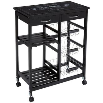 PEGANE Desserte roulante en bois mdf et verre tremp&eacute;, noir - Dim : L.67 x l.35 x H.81 cm Pegane