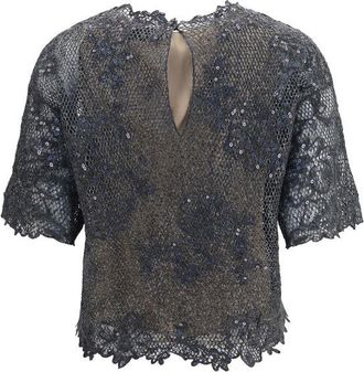 Brunello Cucinelli Sequined Lace Blouse - Gray