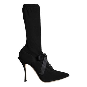 Dolce & Gabbana Schwarze Stiletto-Abs&auml;tze Mid Calf Stiefel - - Shoes - Damen - Schwarzk - 38 1/2 EU