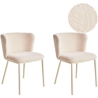 Beliani Lot de 2 Chaises de Salle &agrave; Manger Moderne en Boucl&eacute; Si&egrave;ge Rembourr&eacute; Sans Accoudoirs Pieds Beige Clair Mina II