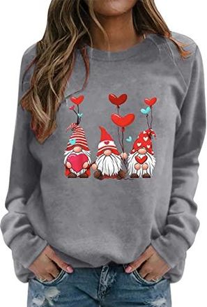 Generic 2026 Saint Valentin Femmes Sweatshirt Col Rond Motif Imprim&eacute; Manches Longues Casual Tops, gris, XXL