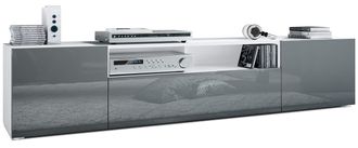 Vladon Lowboard Mogan, TV-Kommode mit 2 T&uuml;ren, 1 Klappe und 1 offenes Fach, Wei&szlig; matt/Grau Hochglanz (181 x 39 x 35 cm)