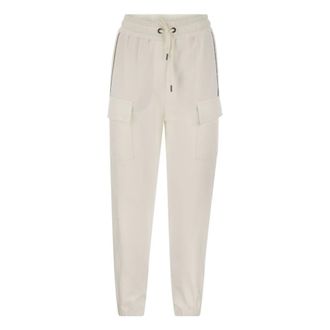 Brunello Cucinelli Femme, Pantalons, Blanc, Taille: 40 FR Pantalon de surv&ecirc;tement cargo &agrave; cordon de serrage