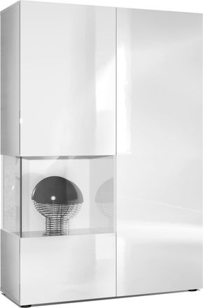 Vladon Vitrine Kommode Hochschrank Morena, Made in Germany, Korpus in Wei&szlig; matt/Rechte T&uuml;r und der Einsatz in Wei&szlig; Hochglanz