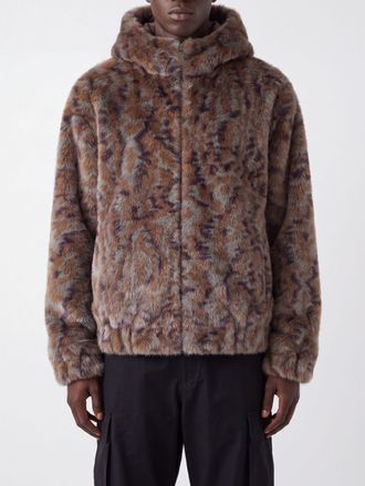 Dr&ocirc;le de Monsieur Dr&ocirc;le de Monsieur Blouson court &agrave; capuche en fausse fourrure &agrave; motif abstrait