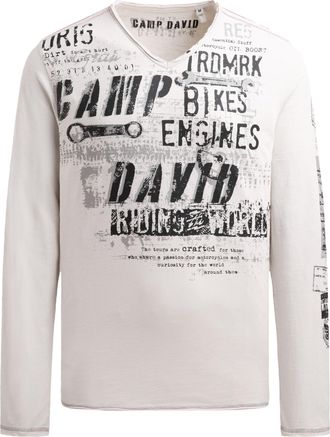 Camp David Herren Longsleeve im Vintage Look mit Used Prints Ash, XXXL