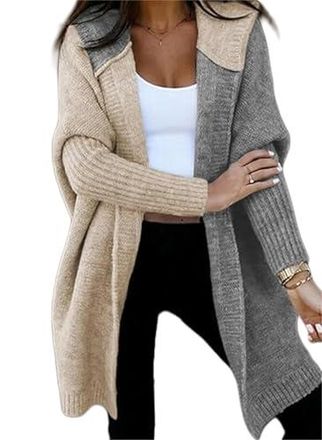 Generic Tenue dautomne 2025 pour femmes, tenue ouverte sur le devant, manches longues à capuche, cardigan en tricot, manteau dautomne décontracté avec bloc de