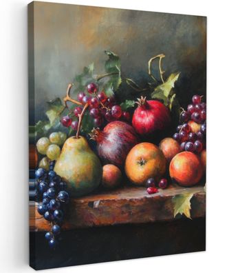 MuchoWow &copy; Leinwand Bilder 60x80 cm Wanddeko Wohnzimmer Aesthetic Room Decor Deko Zimmer Wandbilder Modern Bild auf Leinwand Rustikal - Stilleben - Obst