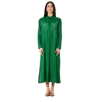 Max Mara Femme, Robes, Vert, Taille: 40 FR Robe Chemise en Lin Vert &Eacute;meraude - Col Classique
