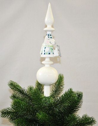 Kaemingk Christbaumspitze Glas 34cm Spitze Matt Glitzer B&auml;r Eule Pinguin Tannenbaum, Motiv/Art:B&auml;r Schlittenschuh