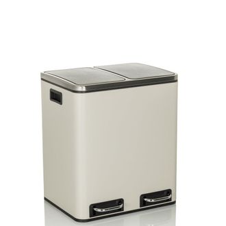 hjh OFFICE M&uuml;lleimer 2x15L CLEAN IX M&uuml;lltrennsystem mit 2 F&auml;cher, Abfalleimer Treteimer mit Softclose, Metall Beige