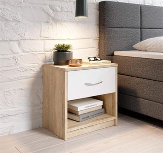 Möbelando Nachttisch Nachtkonsole Nako Nachtkommode Bettine I Eiche Sonoma/Weiß
