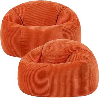 Icon Brand Kingston Sitzsack Cord, Orange, 2er Pack, Sitzsack Erwachsene mit F&uuml;llung, Bean Bag, Cord Sessel, Lounge Sessel, Lounge Stuhl, Schlafzimmer, Wohnzimme
