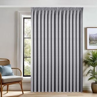 Deconovo Leinen Verdunklungsvorhang mit Kr&auml;uselband, 100% Blickdicht, Thermo & Schallschutz, Leinenoptik Blackout Gardine f&uuml;r Wohnzimmer, H245 x B300 cm, Grau,