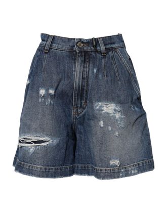 Dolce & Gabbana Womens Blue Cotton Tattered Denim Bermuda Shorts