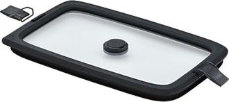 Rösle Vakuumdeckel FLEXX 2GO 1,5 L eckig mit Clips, Sicherheitsglas mit Silikonrand und Vakuumventil, aromadicht, transparent/schwarz