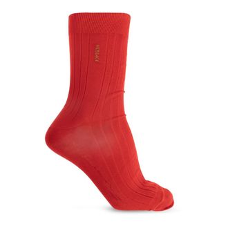 Versace Femme, Sous-v&ecirc;tements, Rouge, Taille: S Chaussettes c&ocirc;tel&eacute;es en coton brod&eacute;