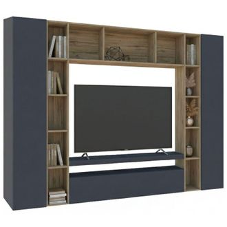 Dmora Wohnzimmerm&ouml;bel Ddragon, Wohnzimmergarnitur TV-M&ouml;bel mit 3 T&uuml;ren, Mehrzweck-Wohnm&ouml;bel, 100 % Made in Italy, cm 270x35h210, gl&auml;nzendes Wei&szlig; und Eiche