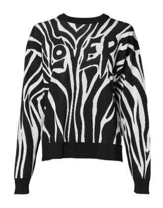 Dolce & Gabbana Womens Abstract-Print Silk-Wool Blend Sweater Black Viscose