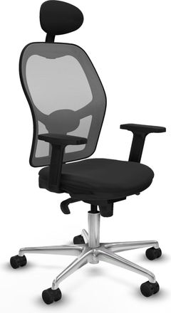 Piqueras y Crespo Schwarzer B&uuml;rostuhl mit 2D-Armlehnen, h&ouml;henverstellbarer Lendenwirbelst&uuml;tze und festem Kopfteil, ausgestattet mit 5 Positionen und injiziertem Schaums